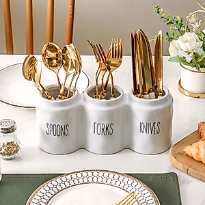 Howise Silverware Holder, Ceramic Spoon and Fork Holder, Silverware Holder for Countertop, Utensil Holder Cutlery Organizer for Knife