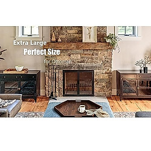 MAGIGO 30 x 26 Inches Extra Large Hexagonal Black Walnut Wood Ottoman Tray with Handles, Serve Tea, Coffee, Classic Hexagon Wooden Decorative Serving Tray