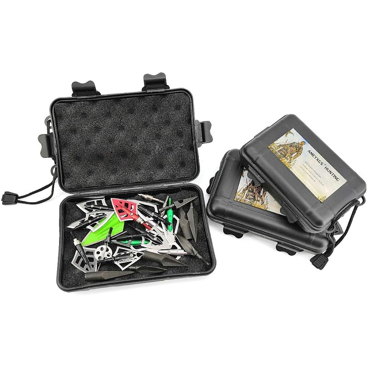 ZSHJGJR 2 Pack Broadhead Case Holds Plastic Protector Archery Arrowheads Portable Case Arrow Tips Storage Box for Archery Accessory (Black, M)