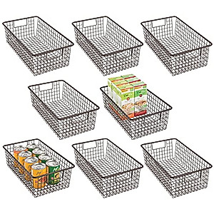 mDesign Metal Wire Food Storage Basket Organizer with Handles for Organizing Kitchen Cabinets, Pantry Shelf, Bathroom, Laundry Room, Closets, Garage - Omni Collection, 8 Pack, Bronze