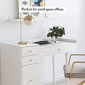 Nathan James Daisy Vanity Dressing Table or Makeup Desk with 4-Drawers and Brass Accent Knobs, White Wood