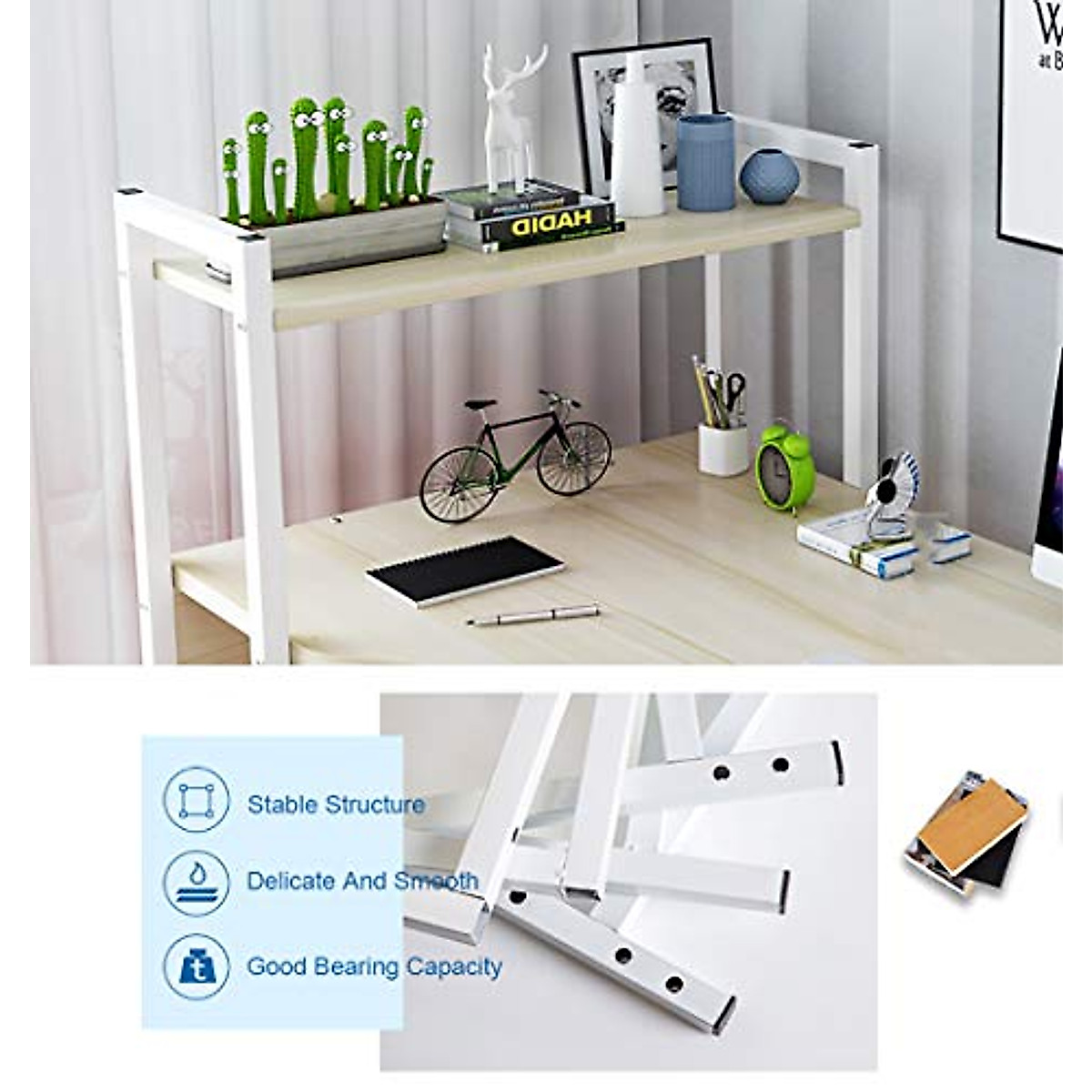 Multipurpose Computer Desk with 4 Tier Bookshelves,Modern Writing Table Home Office Desk,Compact Gaming Desk Pc Laptop Table Workstation