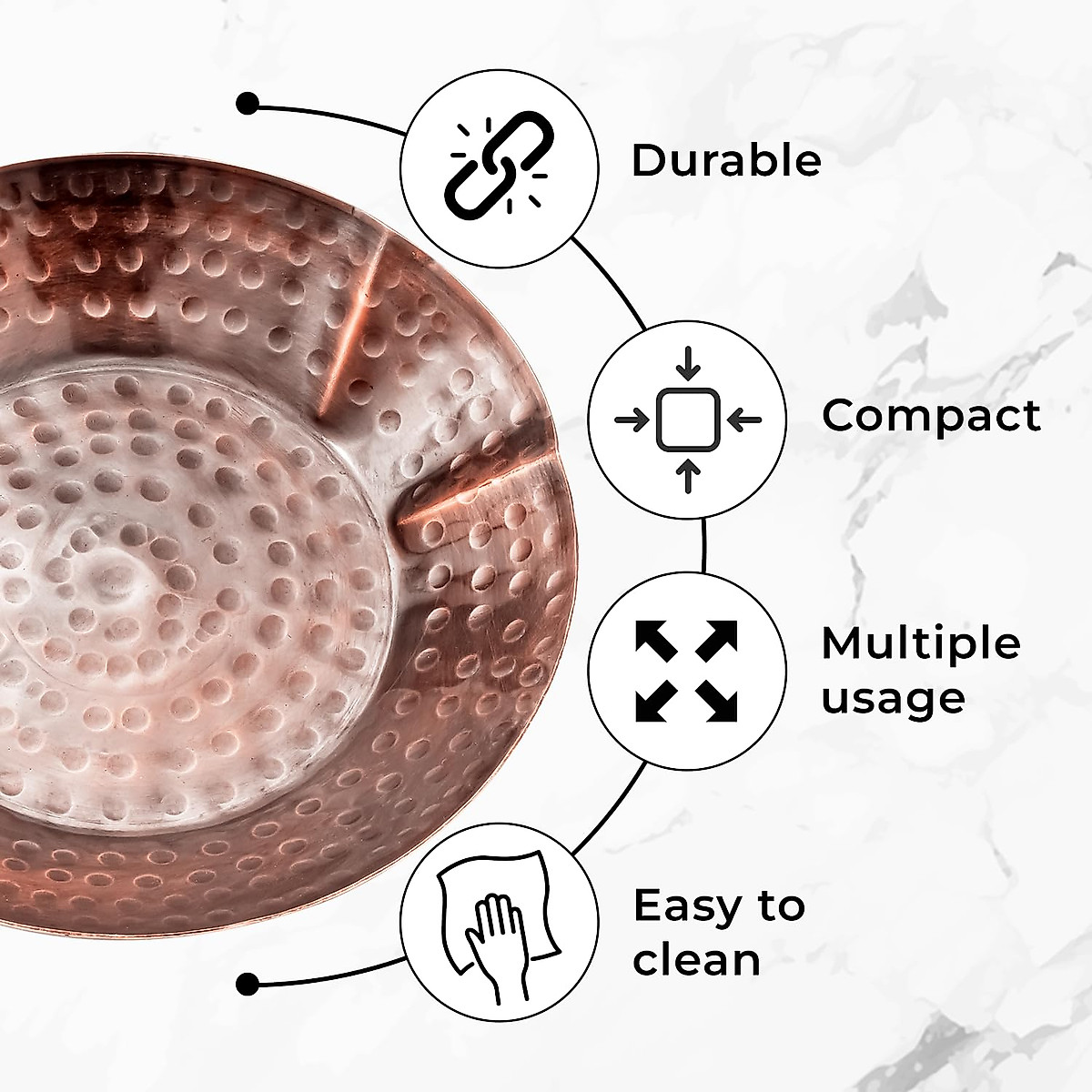 RYARDS Copper Spoon Rest for Stove Top - Hammered Copper Utensil Holder & Kitchen Accessories - Farmhouse Handmade Rustic Utensil Holder for Countertop - Act as Coffee Bean Tray, Jewelry Dish