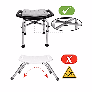 KMINA - Heavy Duty Shower Stool Padded (330 lb) with Double Reinforced Crossbar and Cushion, Shower Stool for Inside Shower, Shower Chair for Bathtub, Black Shower Seat Free Assembly - Made in Europe