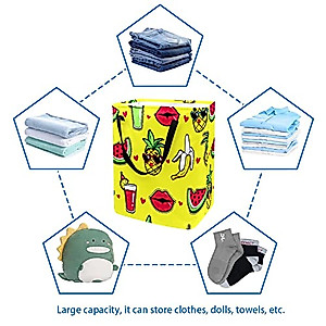 Pineapple Cocktail Watermelon Banana Print Collapsible Laundry Hamper, 60L Waterproof Laundry Baskets Washing Bin Clothes Toys Storage for Dorm Bathroom Bedroom