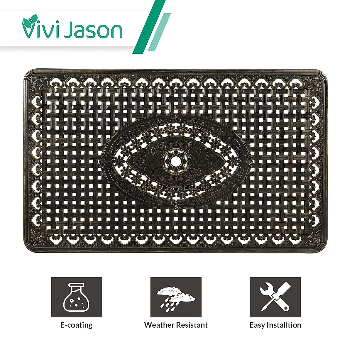 VIVIJASON 7-Piece Patio Furniture Dining Set, All-Weather Cast Aluminum Outdoor Conversation Set, Include 6 Cushioned Chairs and a Rectangle Table with Umbrella Hole for Balcony Lawn Garden Backyard