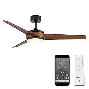 WAC Smart Fans Mod Indoor and Outdoor 3-Blade Ceiling Fan 54in Matte Black Distressed Koa with 3000K LED Light Kit and Remote Control works with Alexa and iOS or Android App