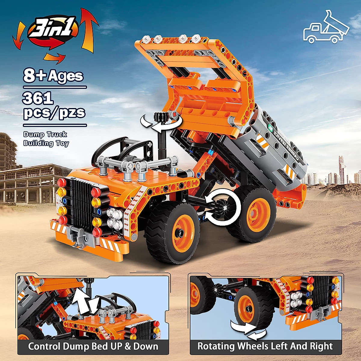 AoHu STEM Toys Building Sets for Boys 8-14, 3 in 1 Dump Truck/Transport Truck/Airplane Construction Engineering Kit STEM Projects for Kids Ages 6 7 8 9 10 11 12, Toys & Gifts for Boys Girls(361Pcs)