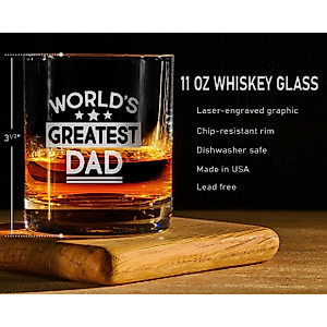 WORLD'S GREATEST DAD Custom Personalized Whiskey Glass - Laser Engraved Etched Funny Gift for Dad Uncle Grandpa