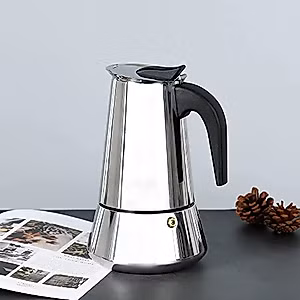 Moka Pot Stainless Steel, 6 Cup Stovetop Espresso Maker, Classic Italian Style Espresso Pot, Easy to Operate & Quick Cleanup, Food Grade Stainless Steel, Silver
