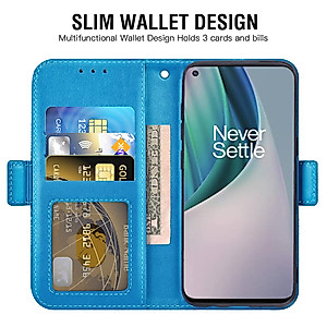 Asuwish Compatible with OnePlus Nord N10 5G Wallet Case and Tempered Glass Screen Protector Flip Cover Card Holder Cell Phone Cases for One Plus N 10 G5 1 Plus 10N 1plus One+ 1+ N105G Women Men Blue