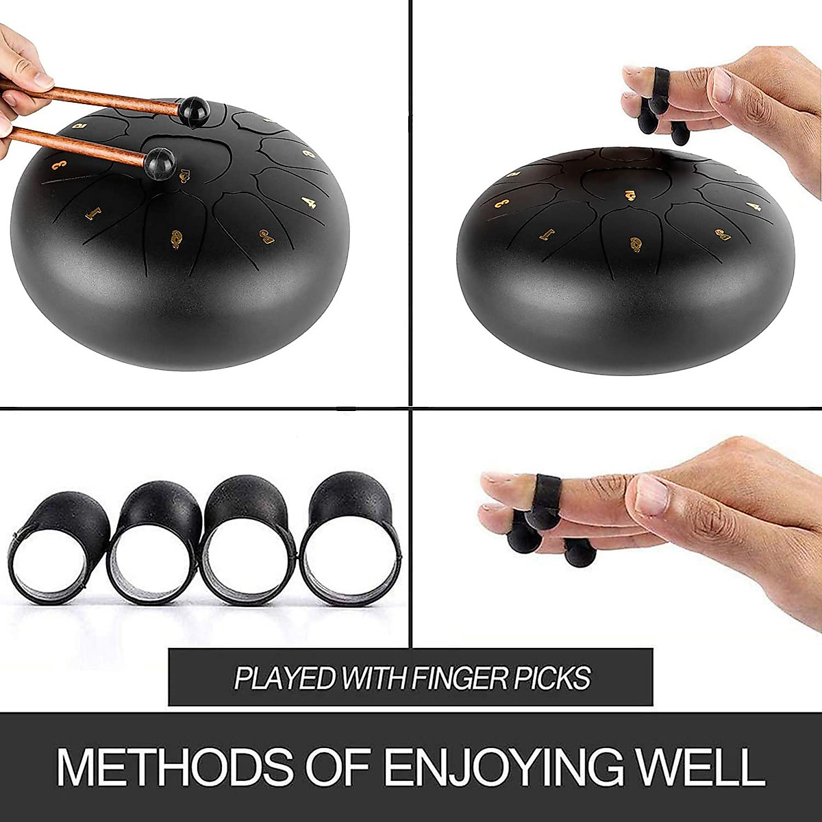 Steel Tongue Drum, CEOMO 11 Notes 10 Inch Percussion Instrument, D Key Tongue Drum For Kids And Adults Meditation Drum Musical Education Mind Healing Yoga Black