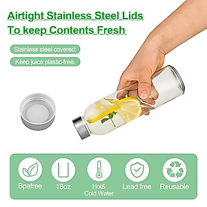 Generic 6 Pack Glass Juice Bottles, 18 oz Clear Glass Bottles with Caps, BPA Free & Eco-Friendly Reusable Refillable Bottles for Juicing,Stainless Steel Lid,Leak-Proof, transparent