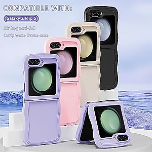 Eiavike Phone Case for Samsung Galaxy Z Flip 5 2023, Soft Silicone Solid Color Curly Wave Frame [with Non-Slip Hinge] Shockproof Protective Cover for Galaxy Z Flip 5 5G - Cream White