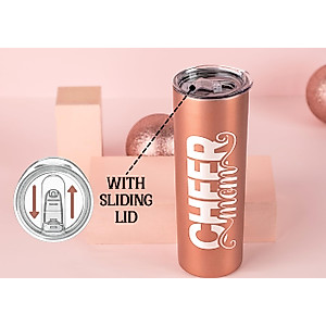 Onebttl Cheer Mom Gifts For Women, Her, Female - 20oz/590ml Stainless Steel Skinny Insulated Tumbler with Straw, Lid - Gift for Cheerleading or Cheerleader Coachs - Rosegold
