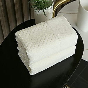 YiLUOMO Beige Hand Towel Set of 2 100% Cotton Ultra Soft Highly Absorbent Terry Striped Hand Towel for Bathroom (13" X 29")
