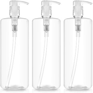 Bar5F 32-Ounce Empty Plastic Shampoo Pump Bottles, BPA-Free, Leak-Free, 1-Liter Crystal-Clear Cylinder, Clear Pump Top, 3-Pack