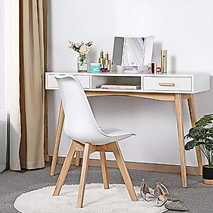 Yaheetech Chairs for Dining Room Dining Chairs DSW Chair Accent Chair with Beech Wood Legs Modern Mid Century Eiffel Inspired Chair Dining Room Chairs Set of 4 Kitchen Chairs White,4Pcs