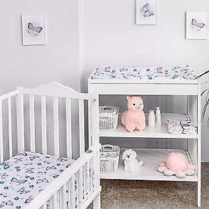 My Little Zone 100% Cotton Changing Pad Cover for Baby Girls, Floral - Breathable Bassinet, Mini Crib Mattress Fitted Sheets - Butterfly Blossom, 32"x16" with 8" Deep Pocket, White-Light Pink, 2 Pack