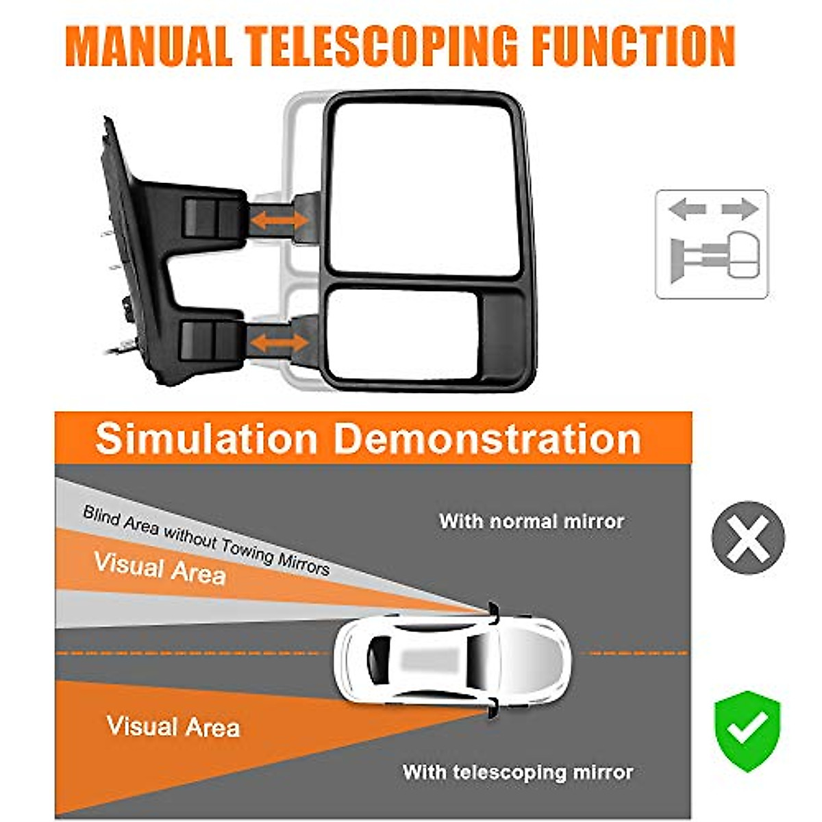 ROADFAR Towing Mirror Fits for 2003-2007 for Ford for F250/for F350/for F450/for F550 Super Duty 2003 2004 2005 for Ford for Excursion Tow Mirror Left Side Power Heated Turn Signal Light Black