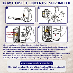 Incentive Spirometer (BLUE-001),Deep Breathing Trainer for Adults,Breathing Exercise Device for Lungs,5000ml Capacity Measurement with Flow Indicator