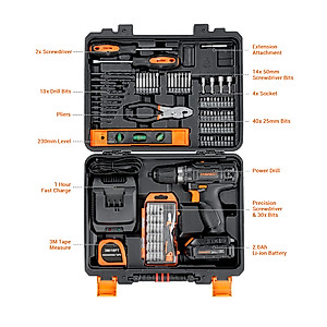 ENGiNDOT Tool Set with Drill, Cordless Drill Tool Kit 108Pcs Household Power Tools Drill Set with 20V Li-Ion Battery & Charger for Home Tool Kit