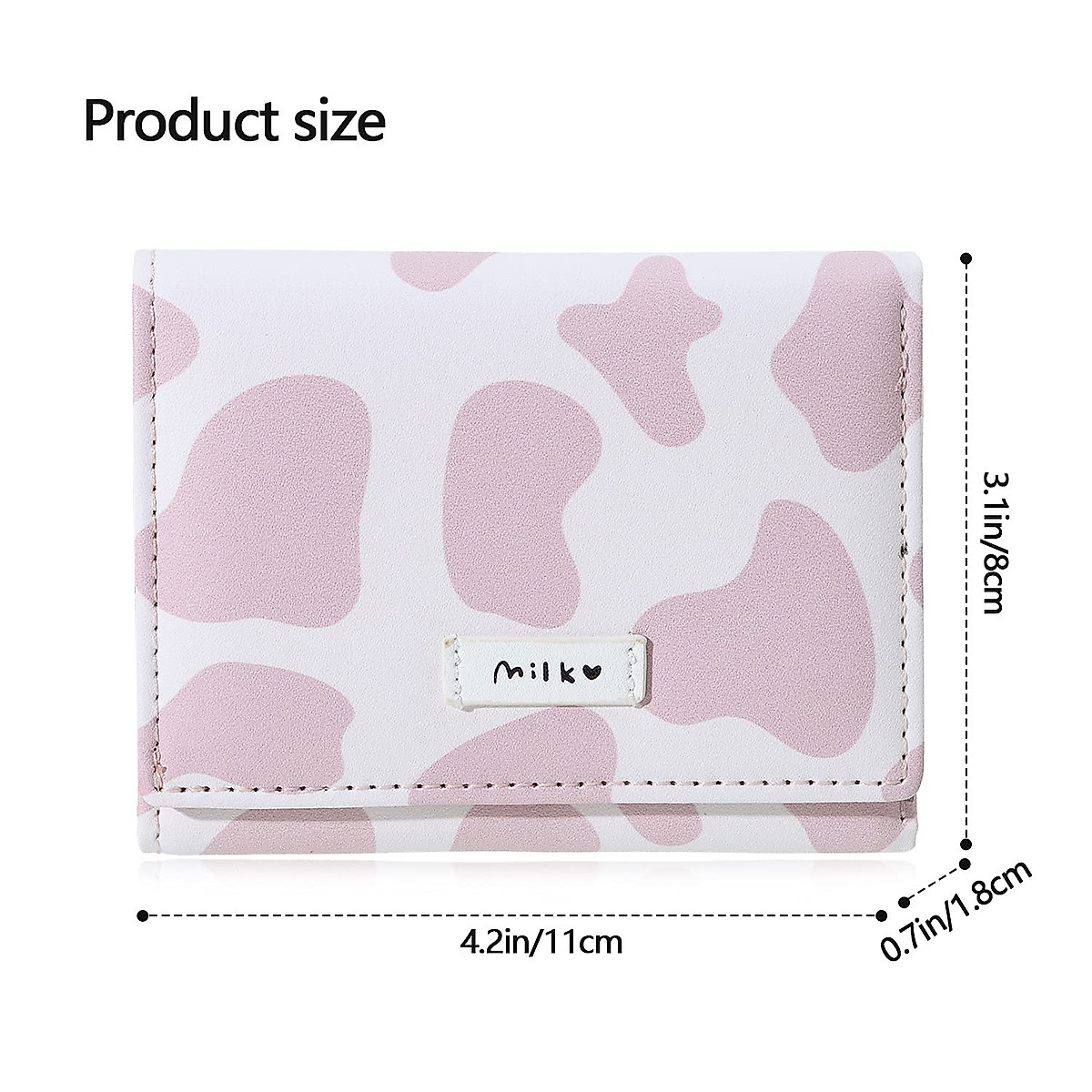 Girls Cute Cow Print Tri-folded Key Case Wallet PU Leather Cartoon Small Wallet Cash Pocket Card Holder ID Window Purse Coin Purse Money Small Short Wallet (pink)