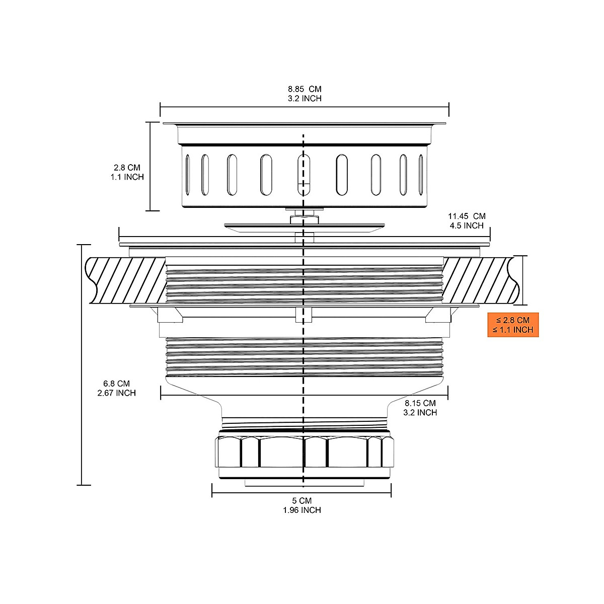BOTEMY B9171 Black Kitchen Sink Drain Kit 3 1/2 Sink Strainer for Kitchen Sink with Stainless Steel Strainer Stopper Drain Assembly Basket Strainer Fit Standard Sink Drain Hole