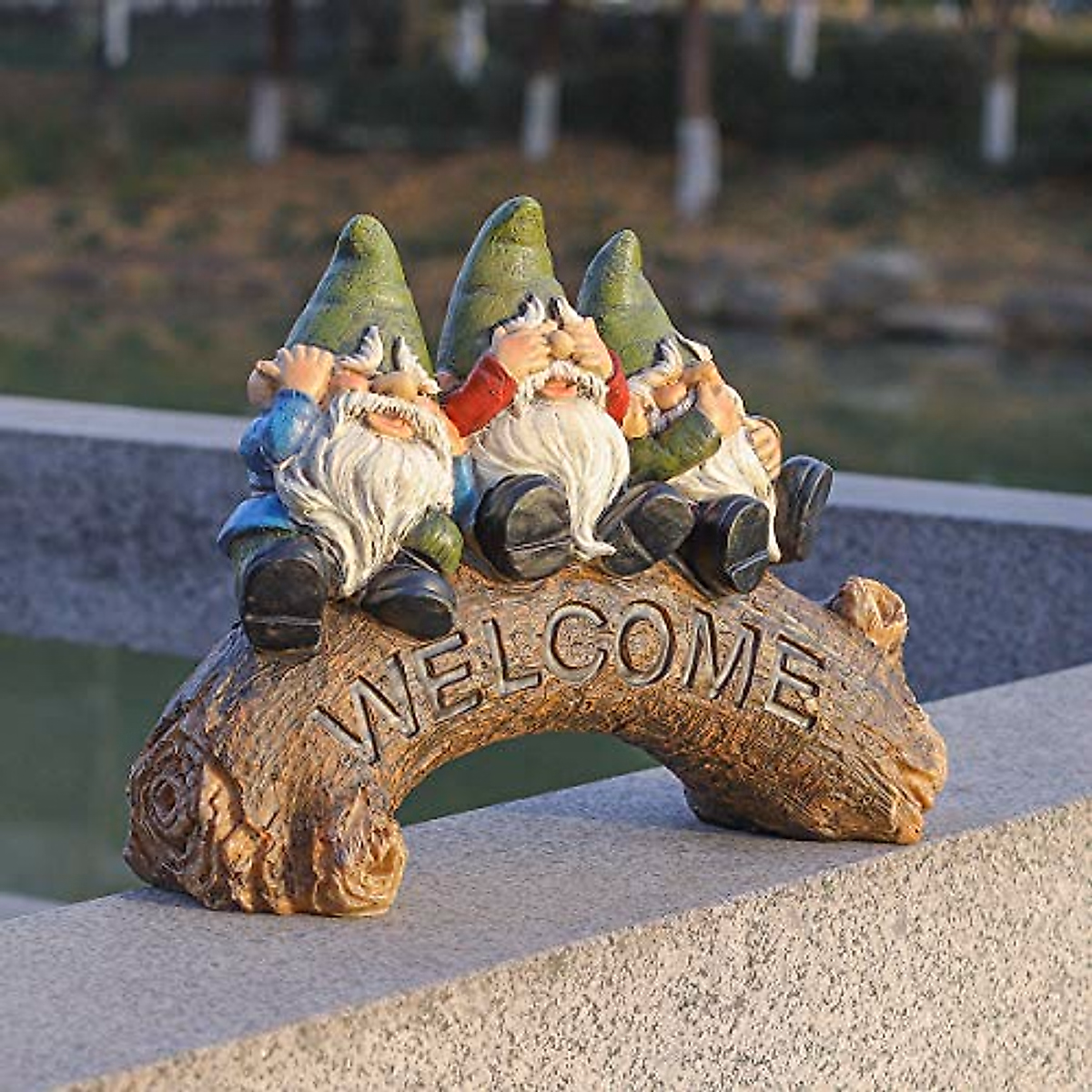 Gnome Garden Decor, Fairy Garden Welcome Sign Statues Whimsical Gnomes Sculptures for Yard Patio Outside Home