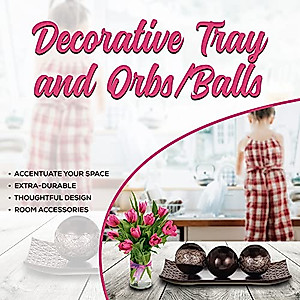 HomeRoots Tray and Orbs Balls Set of 3 | Beautiful Decoration Centerpiece, Home Decor | Decorative Accents Balls for Living Room, Coffee and Dining Table Décor (Brown)