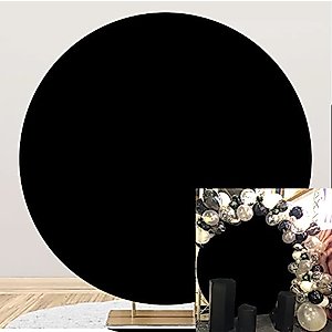 DASHAN Pure Black 7.2x7.2ft Polyester Round Backdrop Black Theme Photography Background Adult Men Boy Anniversary Party Birthday Party Banquet Activities Decoration Photo Booth Props Banner Supplies