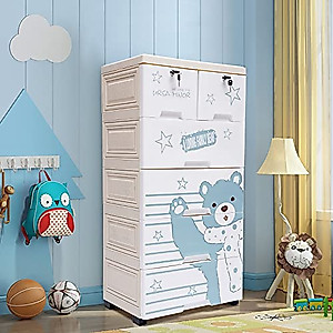 Plastic Drawers Dresser, Storage Cabinet with 6 Drawers, Closet Drawers Tall Dresser Organizer for Clothes,Playroom,Bedroom Furniture, 5 Wheels, 2 Locks, 66lbs Load Capacity (White - Polar Bear)