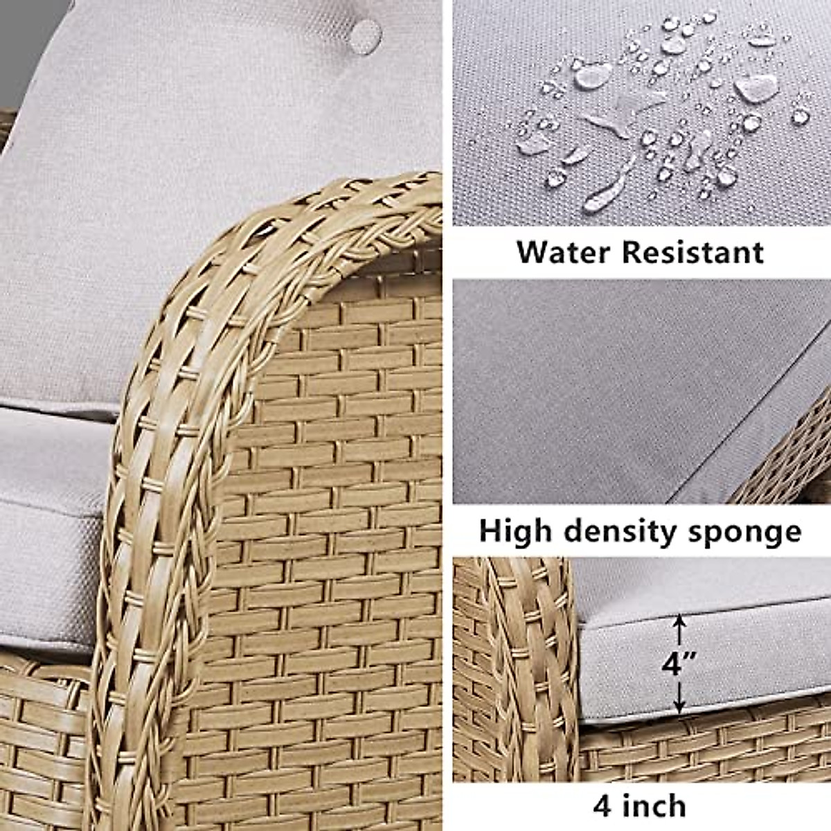 HUMMUH 5-Piece Patio Furniture Wicker Outdoor Conversation Set,All-Weather Rattan Swivel Chairs Bistro Set with Loveseat Coffee Table for Backyard,Poolside,Deck (Yellow/Beige)