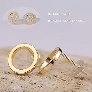 Aobei Pearl 18K Gold Circle Stud Earrings 10MM Small Round Hoop Post Stud for Women Minimalist Jewelry Unisex