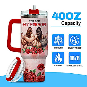 99OWL My Person Rose Flowers, Tumbler 40 Oz With Handle Lid And Straw, Sister Gifts, Handle From Friend Best Stainless Tumblers Insulated Coffee Camelia Flower Quartz Women Hot