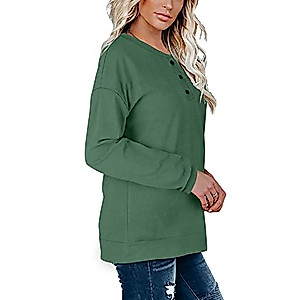 OFEEFAN Womens Sweatshirt Long Sleeve Blouses For Women Crew Neck Button Sweaters Green XL