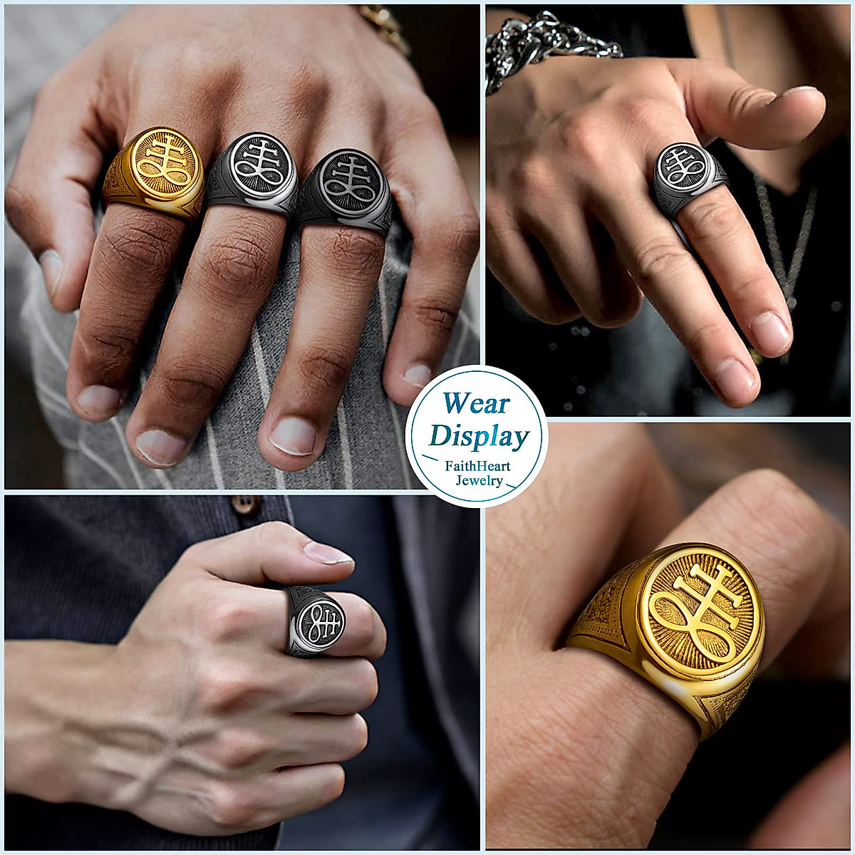 FaithHeart Gothic Jewlery Leviathan Cross Rings Stainless Steel Women Satan Satainism Signet Ring for Cool Male Size 9