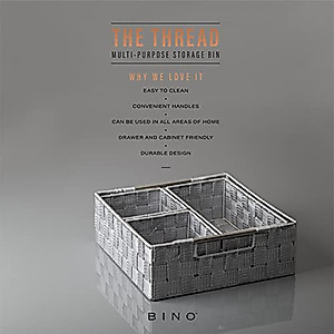 BINO 4-Piece Woven Strap Storage Basket Organizer Set - Shelf Organizer with Built-in Carry Handles, Light Grey