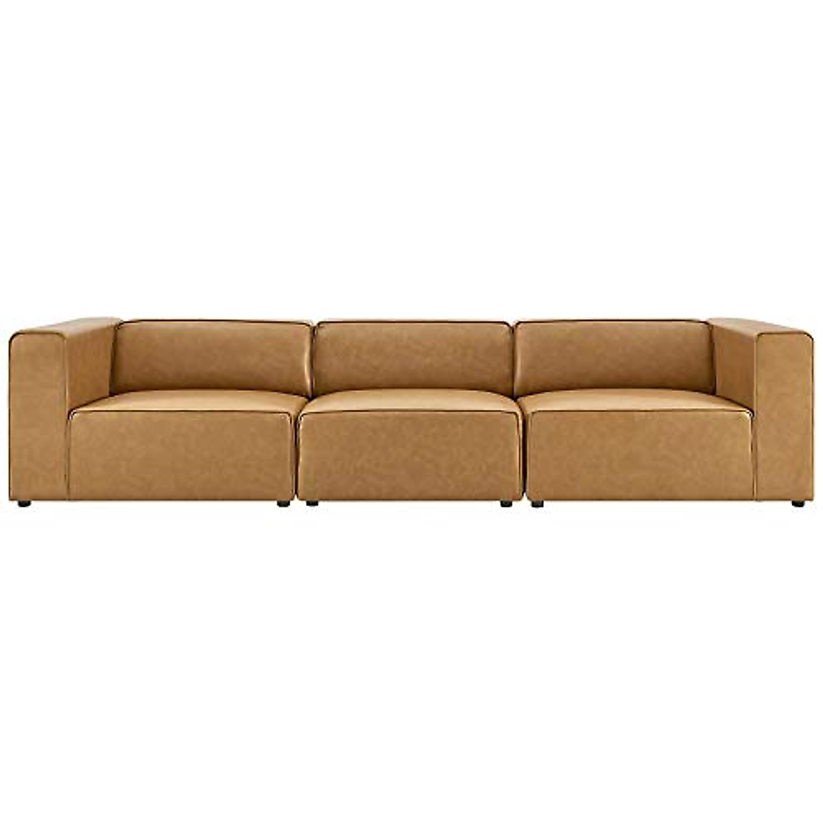 Modway Mingle Vegan Leather 3-Piece Sectional Sofa, Tan