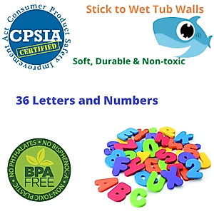 Bath Toy Storage Jumbo+36 Eco-Safe Educational Foam Baby Bath Letters and Numbers|Bath Toy Organizer Mesh Net Shower Caddy for Baby Bath Toys for Toddlers 1-3| Quick Dry Bathroom Decor Bath Toy Holder