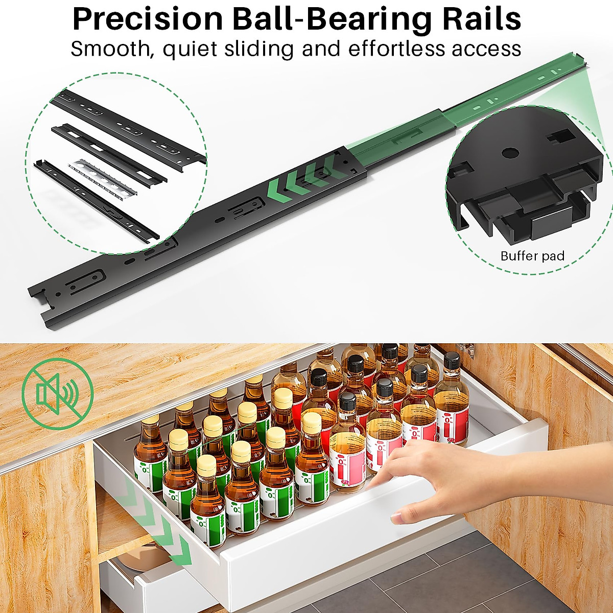 Pull out Cabinet Organizer, 21"Deep, Slide out Drawers for Kitchen Cabinets, Under Sink Pull-Out Home Organizers with Adhesive Nano Film Fixed, Sliding Cabinet for Bathroom, Pantry Storage Shelf