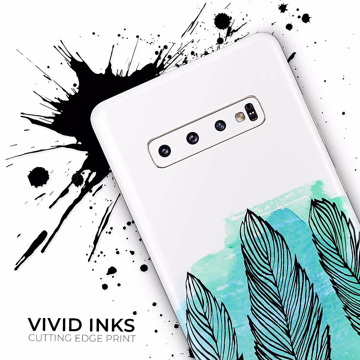 DesignSkinz Pen & Watercolor Feathers Protective Vinyl Decal Wrap Skin Cover Compatible with The Samsung Galaxy S20 (Screen Trim & Back Glass Skin)