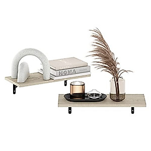 Furinno Rossi 18-Inch Wall Mounted Floating Display Shelves, Metropolitan Pine, Set of 2