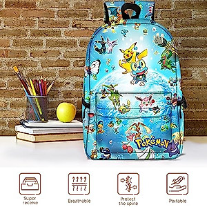 Hlemswpo 3PCS AnimeKids Backpack with Lunch Box,Large-capacity School Backpack,Creative Gifts for Fans,Boys Girls Travel Portable Laptop Bag style-1