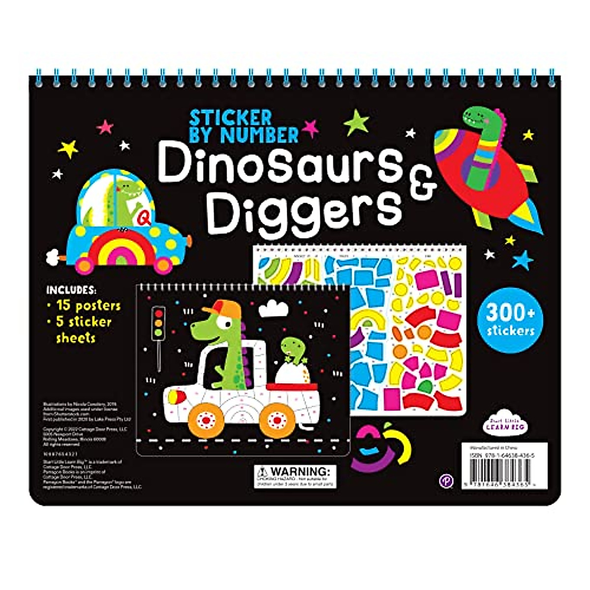 Sticker by Number Dinosaurs, Diggers, & More For Kids Ages 3 to 6: 15 Pictures Include Dinosaurs, Trucks, Cars, Rockets, Trains, Planes, and more!