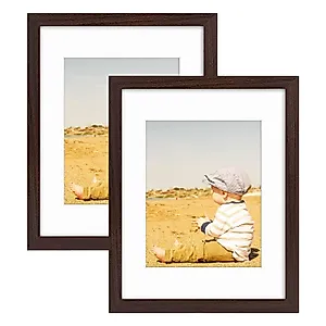 Golden State Art, 11x14 Picture Frame with Mat for 8x10 - High Definition Glass Wall Mounting Horizontal Vertical Display (Brown, 2 Pack)