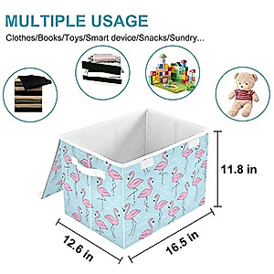 CaTaKu Flamingo Blue Cute Storage Bins with Lids Fabric Large Storage Container Cube Basket with Handle Decorative Storage Boxes for Organizing Clothes Shelves