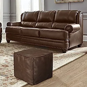 ROTOT Ottoman Pouf Square Shape, Foot Rest Faux PU Leather, Unstuffed Bean Bag Shell for Storage Solution, Hassock Pouffe Decoration for Living Room Balcony Office Outdoor (Chest Nut)