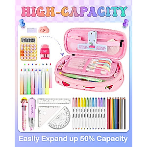 LISEVO Cute Pencil Case - Aesthetic Strawberry Pencil Pouch, Medium Capacity Colorful Pen Bag with Zipper, School Supplies Organizer Stationary Pen Holder for Girls Teens