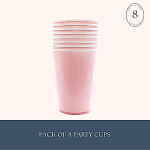 Bonjour Fete Light Pink Premium Paper Party Cups, | Disposable Cups For Baby Shower, Princess Theme, Bridal Shower, Happy Birthday Decorations | Party Supplies Decorations, Pack Of 8, 12oz